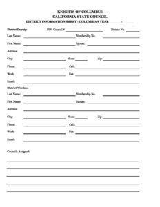 Information Form District – Knights of Columbus – California State ...