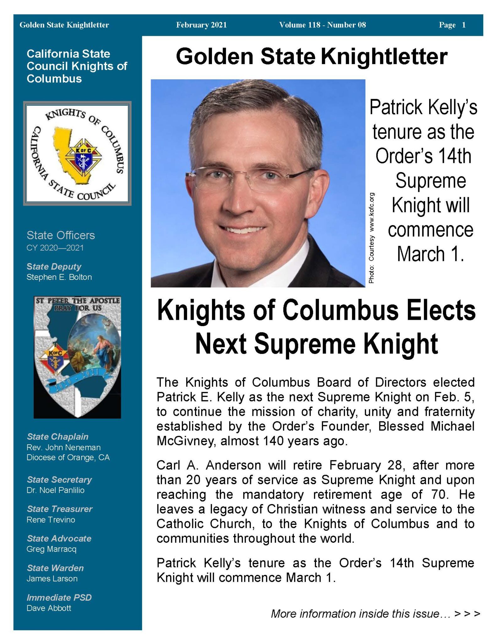 February 2021 Golden State Knightletter | Knights of Columbus ...